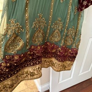 Maria B | Tops | Maria B Green And Maroon Embroidered Dress | Poshmark